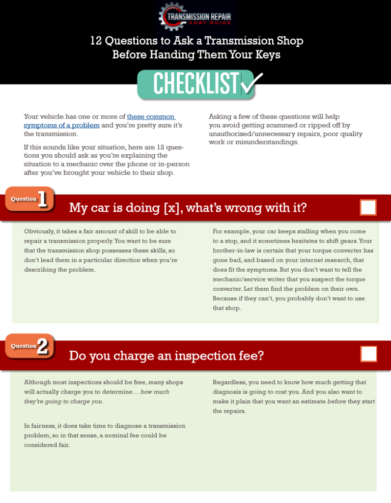 Checklist Cover | Transmission Repair Cost Guide