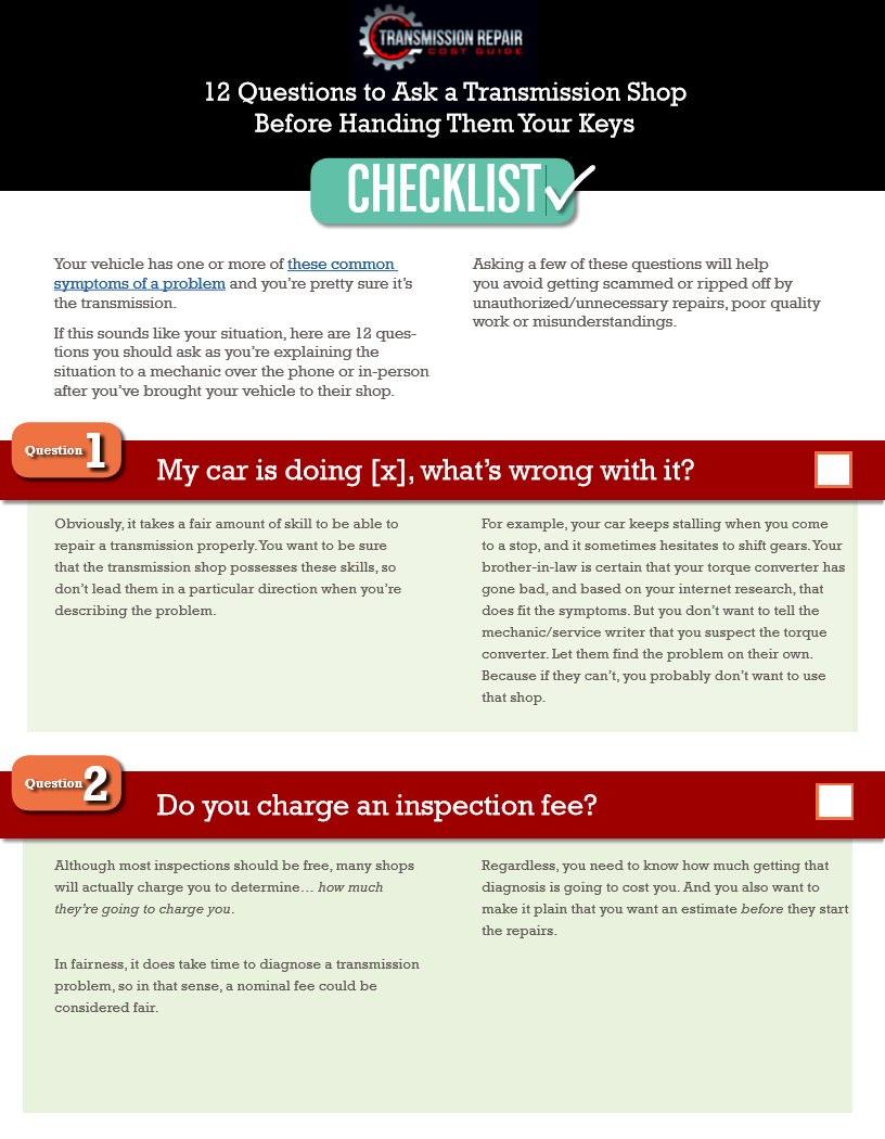 Checklist Cover | Transmission Repair Cost Guide